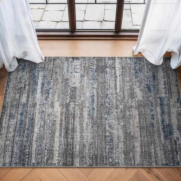 商品名:  Bloom Rugs Washable Non-Slip 3' x 5' Rug - Gray/Blue/Blush Modern Abstract Area Rug for Living Room, Bedroom, Dini...