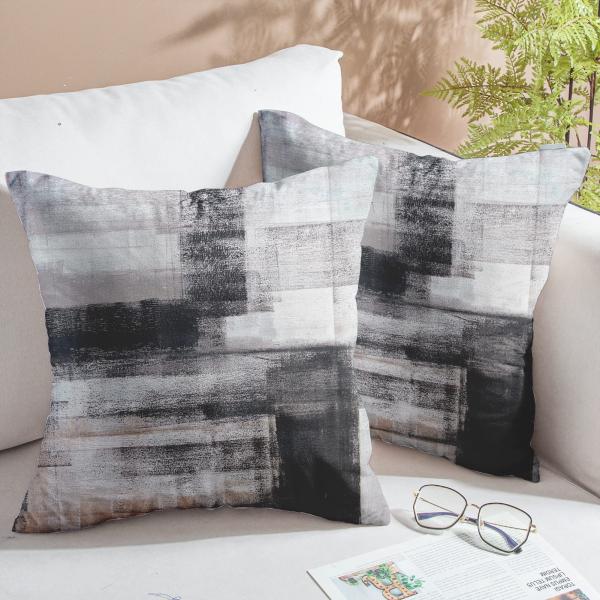 商品名: chiinvent ブラック ホワイト ベルベット 抽象的 枕カバー 2枚セット モダン アクセント グレー スロー 枕カバー ソフト エレガント 装飾 カウチ クッションカバー ベッド リビングルーム アウトドア ソファ 枕カバ...