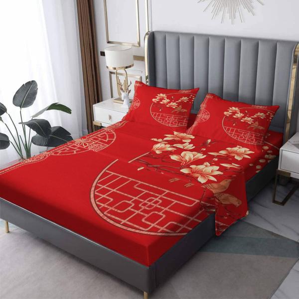 商品名:  zcwl Chinese Wedding Sheets Twin Size, Flowers Birds Bed Sheets, Red Bedding Sheets &amp; Pillowcases 3 Piece, Sof...