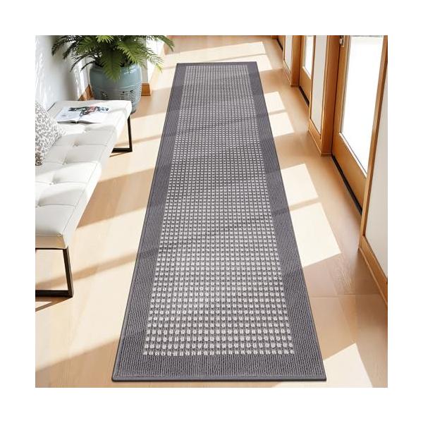 商品名: Ileading グレー ランナーラグ 廊下用 2フィートx8フィート ノンスリップ ファームハウス ロングキッチンフロアマット ゴムバッキング 吸収性スローラグ 洗濯機洗い可能 屋内装飾 カーペット 廊下 ペットマット 玄関用 ...