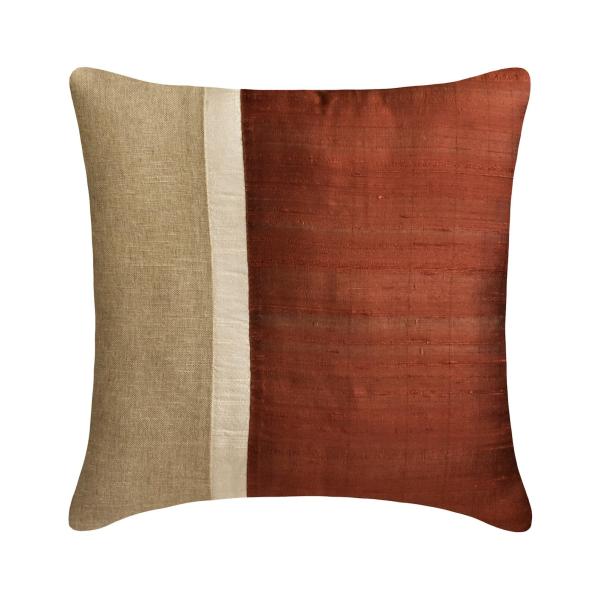 商品名: The HomeCentric 装飾 さび クッション, 50 x 50 cm シルク＆リネン 枕 パッチワーク &amp; カラーブロック, クッションカバー付き - Rust Silkastic The HomeCentric...