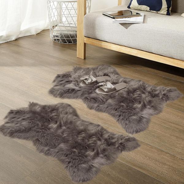 商品名:  HYSEAS Faux Sheepskin Fur Area Rug Grey, 2x3 Feet, 2 Pack, Fluffy Soft Fuzzy Plush Shaggy Carpet Throw Rug for Ind...