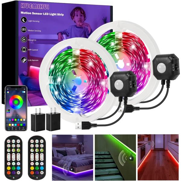 商品名:  Motion Sensor Under Bed Lights,2x13.12Ft RGB Color LED Strip Lights with Constant On,Motion Activated,Light Sensin...