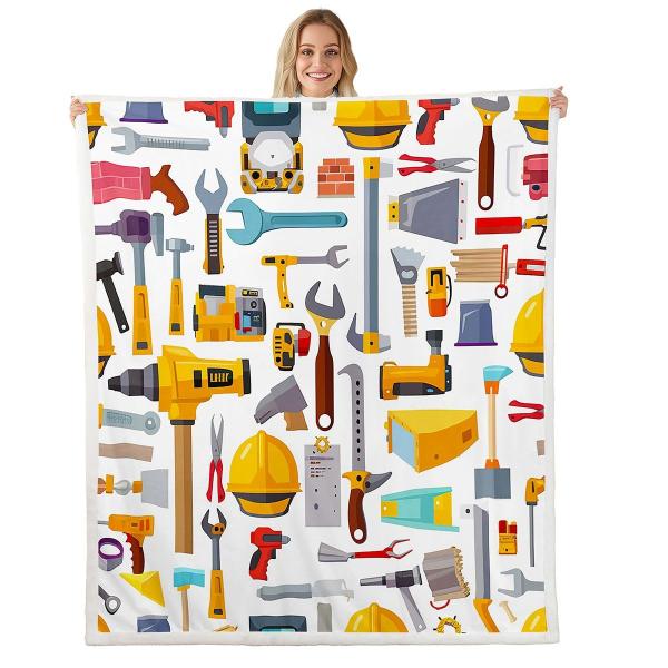 商品名: 建設用スローブランケット、子供用建設ツール漫画フリースブランケットスローサイズ、エンジニアリングフィックスファジーブランケット、女の子、ティーン、寝室、ソファ用シェルパブランケットの修理。 Construction Throw B...