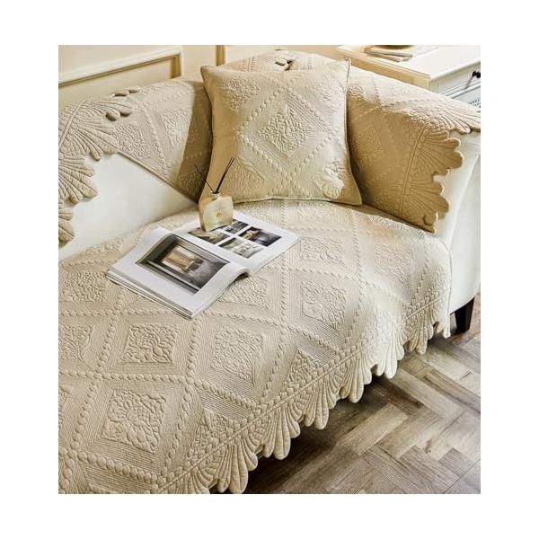 商品名: vctops ニュートラルコットンキルトカウチソファカバー 花柄刺繍 滑り止め セクショナルカウチカバー ソフト 居心地の良いソファ スリップカバー 犬 猫 ペット アームレストバックレストカバー(ベージュ、109.2cmx208...