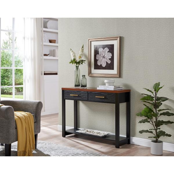 商品名:  KB Designs - Black Wood Modern Console Sofa Table with 2 Storage Drawers and Open Shelf for Hallway, Living Room, ...