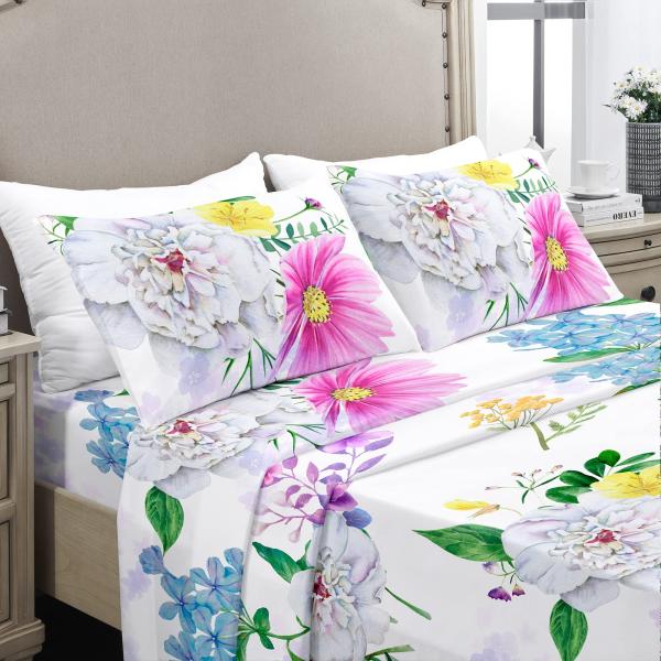 商品名: YIYEA フローラルキングサイズシーツセット - 1800スレッドカウント 起毛マイクロファイバー フローラルベッドシーツ キングサイズベッド用 - エクストラソフト 深いポケット 収縮 色あせ防止 - 4点セット (キング) ...