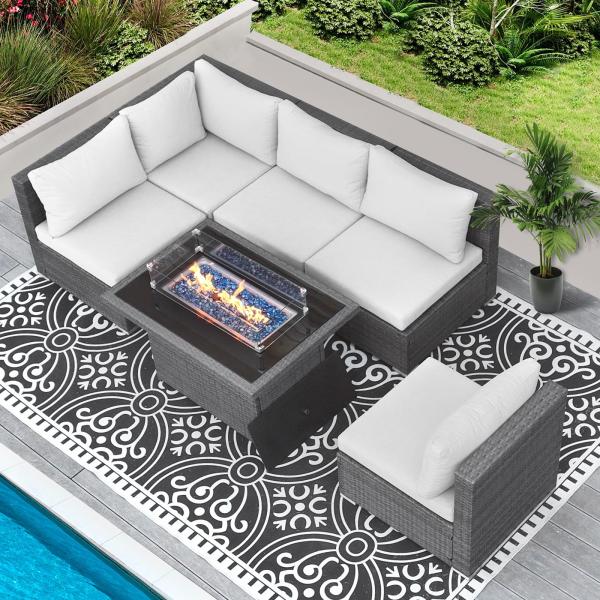 商品名:  RADIATA 6 Piece Wicker Patio Furniture Set with Fire Pit, All-Weather Outdoor Sectional Couch High Back Large Size...