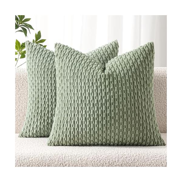商品名: MIULEE クッションカバー ソフトコーデュロイ装飾2枚セット ボーホー ストライプ 枕カバー ファームハウス ホームデコ カウチ ベッド ソファ リビングルーム 春 18x18インチ セージグリーン MIULEE Pack o...
