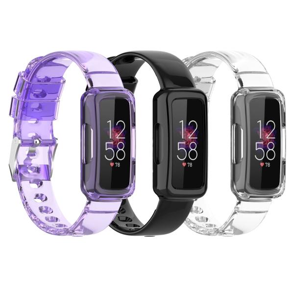 商品名: TenCloud 腕時計バンド 3本パック Fitbit Inspire 3対応 バンパーケース付き 男女兼用 ジェリースポーツケースバンド (ブラック+クリア+パープル) TenCloud 3Pack Watch Bands C...