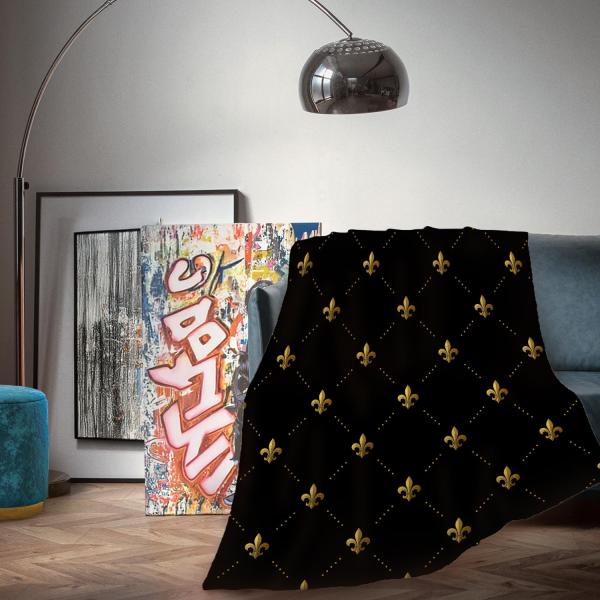 商品名: Shrahala Black French Fleur De Lis Throw Blanket, Golden Pastoral Flowers Soft Plush, Double Sided Fleece Microfibe...
