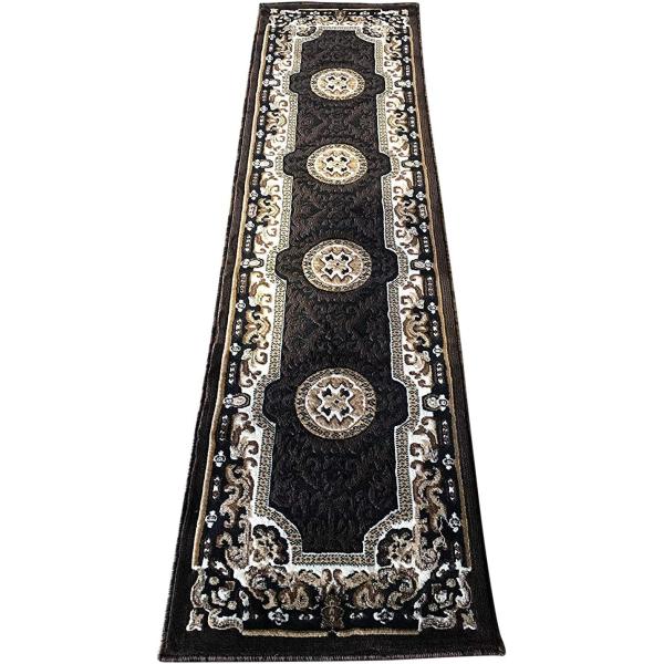 商品名: YHSF トラディショナルフローラルデザイン エリアラグ (ブラック 2フィート x 7フィート) YHSF Traditional Floral Area Rug - Washable Carpet for Living Roo...