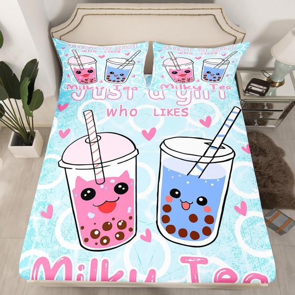 商品名:  Feelyou Boba Bed Sheet Set Just a Girl Who Loves Boba Bedding Set Kawaii Bubble Tea Stuffed Fitted Sheet for Kids ...