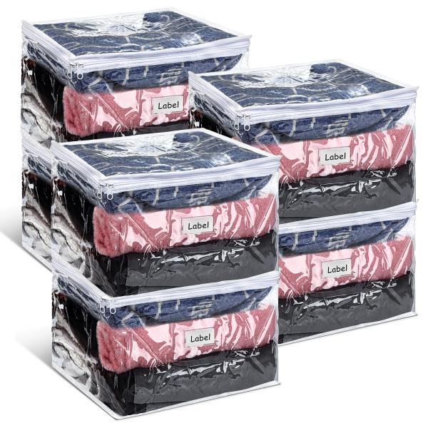 商品名: ジッパー付き収納バッグ6点。クリアセーター収納バッグ PVCプラスチック収納バッグ ブランケット/衣類/クローゼット/キルト/枕/ベッドシーツオーガナイザー、ジッパーとラベル付き(12×12×12インチ)。 Hoolerry 6 ...