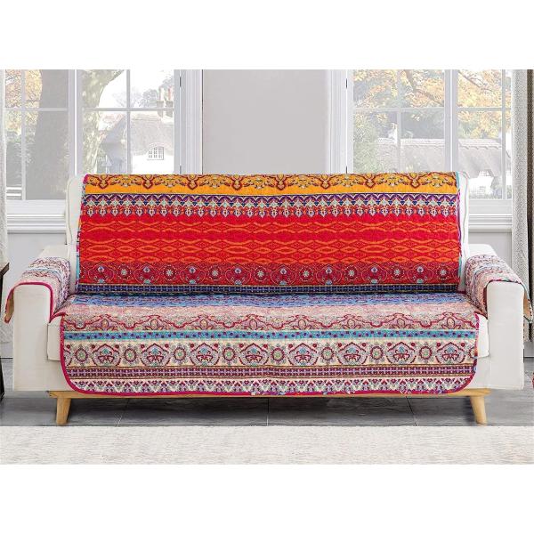 商品名: ボーホー 曼荼羅 ソファカバー カラフルなストライプ ソファカバー スリップカバー 滑り止めパーティクルとゴムストラップ付き ボヘミアンソフトマイクロファイバー家具プロテクター 子供 犬 ペット用 3人掛け(シッティングエリア66...