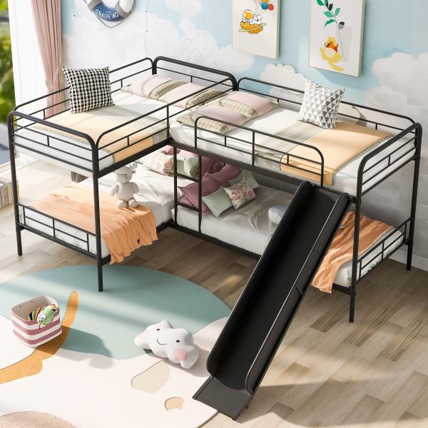 商品名:  Bellemave L Shaped Metal Bunk Bed with Slide for 4 Persons, Quad Bunk Beds Frame with Sturdy Supports, Saving Spca...