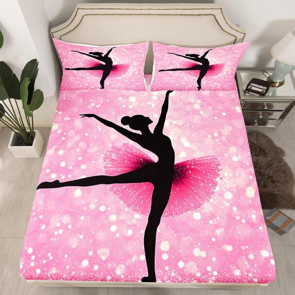 商品名:  Ballet Dancer Fitted Sheet Twin Size for Girls, Dancing Ballerina Bedding Sets for Kids Teens Women Adult, Pink Gl...