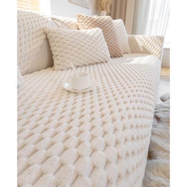 商品名: vctops ハニカムパターン ふわふわフェイクファー ソファカウチカバー スーパーソフト ファジー シャギー セクショナルカウチカバー ノンスリップ フラシ天 暖かいソファ スリップカバー 家具プロテクター (クリーム、28イン...