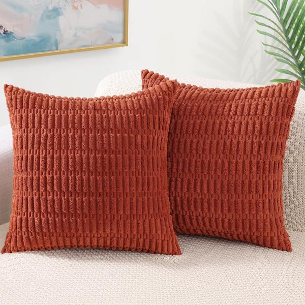商品名: decorUhome 防錆装飾用クッションカバー 20x20 2枚セット ソフトコーデュロイストライプ 正方形 枕カバー カウチ リビングルーム ベッド ソファ用 decorUhome Rust Neutral Decorativ...