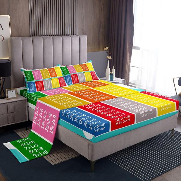 商品名: jejeloiu 掛け算テーブルシーツセット 数学テーマシート 深いポケット付きボックスシーツ 子供用 ティーンズ用 数字を教えるベッドシーツセット モダンアート カラフルな寝具セット 部屋の装飾 寝室 ツインサイズ jejelo...