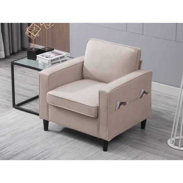 商品名: ZAFLY モダンアームチェア シングルソファ、布張りのソファチェア、リネン製の快適なアームチェア、4つの収納ポケット付き、リビングルームの椅子、ベッドルームチェア、小さなスペース用、ベージュ ZAFLY Modern Armch...
