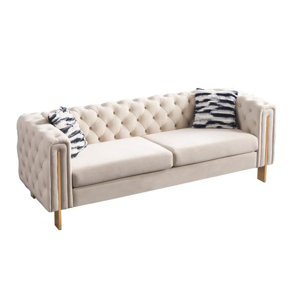 商品名:  Dolonm Modern Velvet Sofa for Living Room, 84 Inches Long Upholstered Sofa Couch with High Armrest and Metal Legs ...