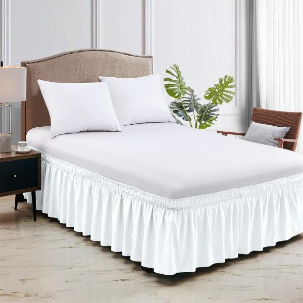 商品名:  Wrap Around Bed Skirt White Short Queen Size 18 Inch Tailored Drop, Soft Double Brushed Premium Microfiber, Luxury...