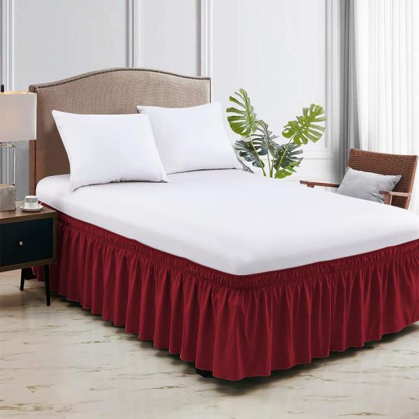 商品名:  Wrap Around Bed Skirt Burgundy Olympic/Queen Size 9 Inch Tailored Drop, Soft Double Brushed Premium Microfiber, Lu...