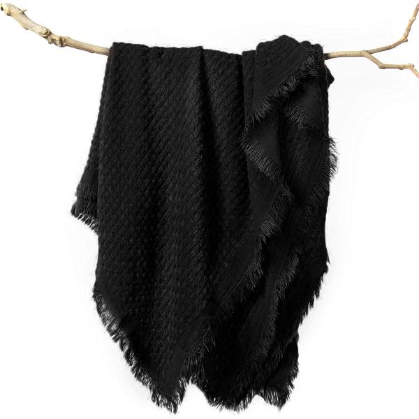 商品名: lifein Manta bohemia para sof〓, suave manta de punto negro, acogedora manta ligera de punto gofre para cama, silla,...