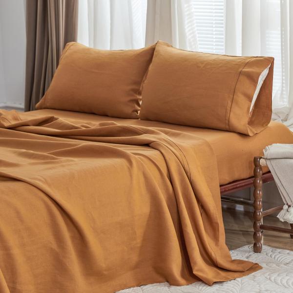 商品名: Simple&amp;Opulence 100%フレンチリネンシーツセット 通気性があり丈夫なベッドシーツ 3点セット - フラットシーツ1枚、ボックスシーツ1枚、枕カバー1枚-ヘムステッチレースと刺繍のラグジュアリーデザイン(ラ...