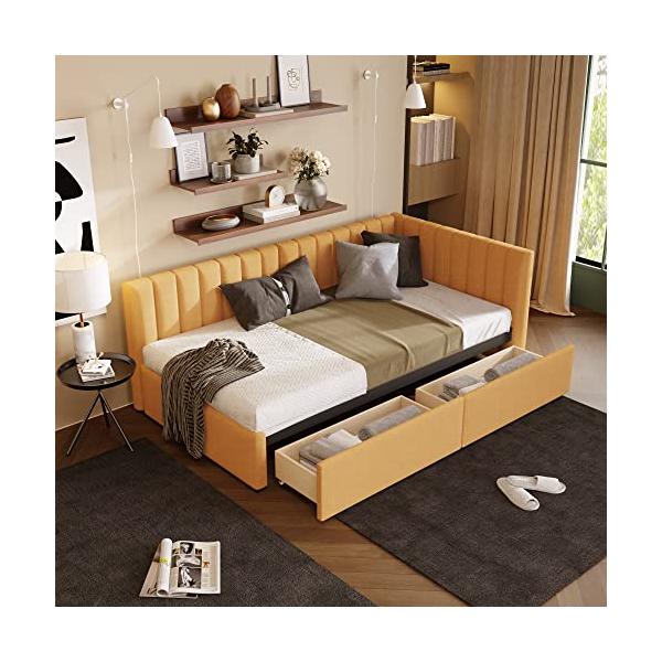 商品名:  Bellemave Twin Size Daybed Upholstered Daybeds with Storage Drawers Wood Day Bed Frame with Slat Support, Twin Sof...