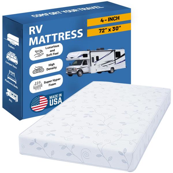 商品名: Greaton(グレートン) 4インチ 高密度フォームRVマットレス交換用 中程度の硬さ トレーラー、キャンピングカー、ソファベッド、その他の家具用途に最適 72インチ x 30インチ ホワイト Greaton, 4-Inch H...