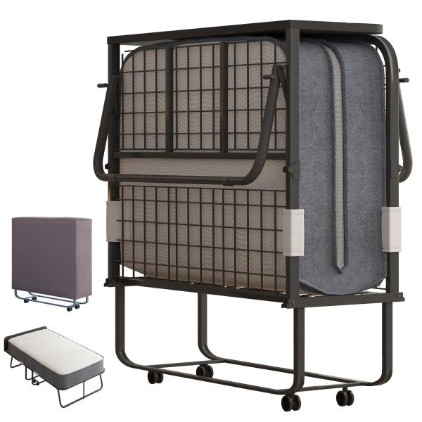 商品名: BALUS 折りたたみベッド マットレス付き 大人用 ロールアウェイベッド 長さ75インチ x 幅31インチ ポータブル 折りたたみ式ゲストベッド 頑丈なベッドフレーム 防塵バッグ&amp;バッフル付き (カバー付きアップグレード...