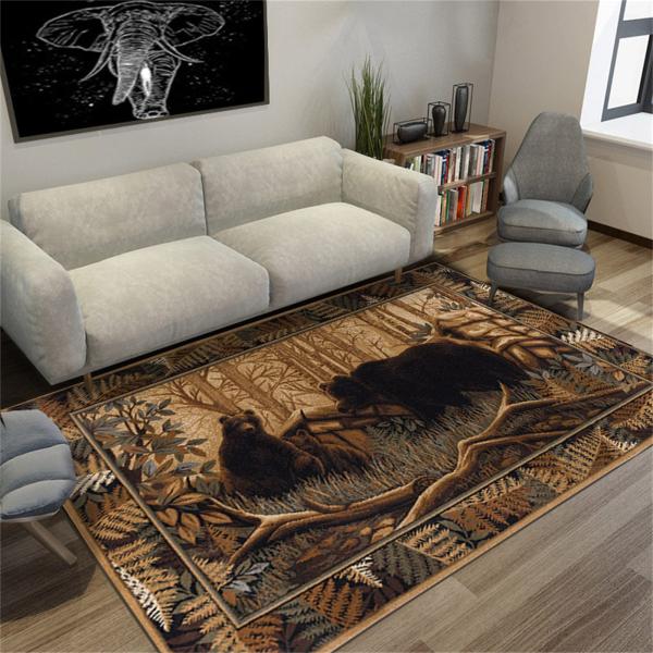 商品名:  Rustic Rustic Country Brown Bear Area Rug, Vintage Carpet for Living Room, Colorblock Wildlife Novelty Lodge Patte...