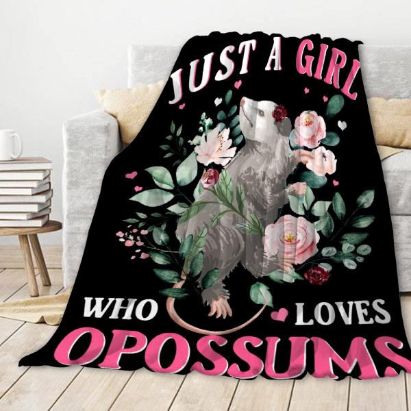 商品名: Just A Girl Who Loves Opossums ブランケット | Possum Lovers 室内装飾 | フラシ天 快適 暖かい 動物ブランケット カウチ/ベッド/ソファ用 | オポッサム好きのギフト | 60イン...