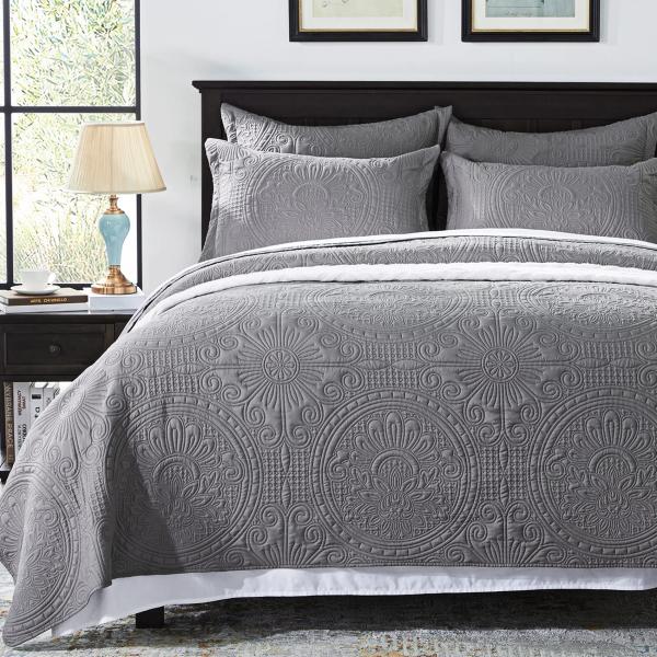 商品名:  Anluoer Quilt Queen Size Bedding Set-Grey Embossed, Bedspreads-Lightweight Summer Soft Microfiber Bedspread, Bed C...