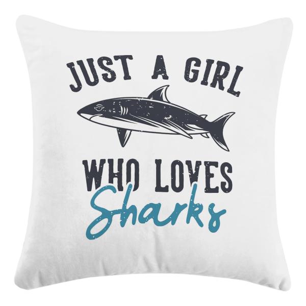 商品名: Just A Girl Who Loves Sharksスローピローカバー、海洋生物 クッションカバー ソファ ベッド ホーム ベッドルーム リビングルーム 装飾 18 x 18インチ、引っ越し祝いギフト、海岸の家の装飾、サメ愛好...