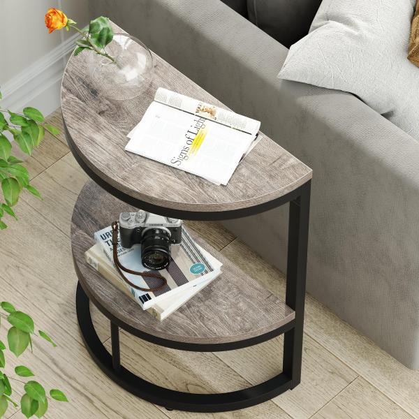 商品名:  Tribesigns 2-Tier End Table Semi Circle, Small Half Round Side Table with Storage Shelf, Wood Accent Table Slim C ...