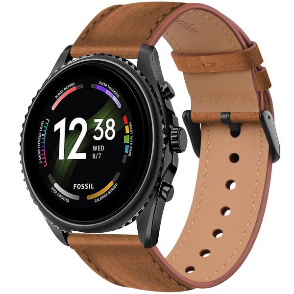 商品名: Fossil メンズ Gen 6/5E 44mm/Gen 5 カーライル/ガレット/レディース Julianna スマートウォッチ用レザーバンド 22mm 調節可能 ソフトレザー交換用バンド レディース メンズ (ブラウン) Me...