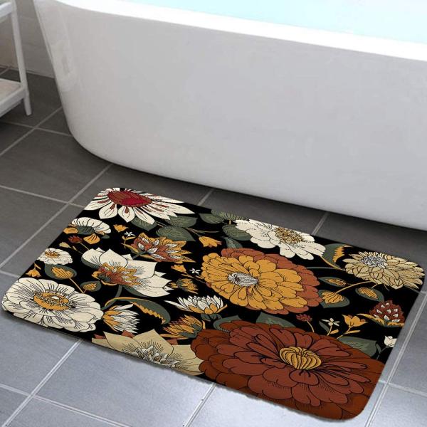 商品名: Boho フローラル ボタニカル バスラグ バスルーム用 ミッドセンチュリー モーデン 抽象的 ボヘミアン フラワー トロピカル 葉 ノンスリップ フランネル バスルームラグ ドライ 高速吸水 バスマット 16x24インチ Tor...
