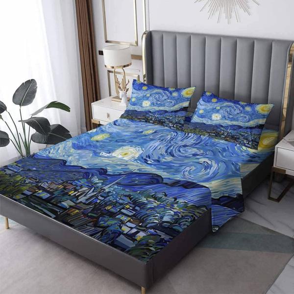 商品名:  zcwl Starry Night Sheets Twin Size, Impressionism Art Bed Sheet Set, Super Soft Microfiber Patterned Bedding Sheet...
