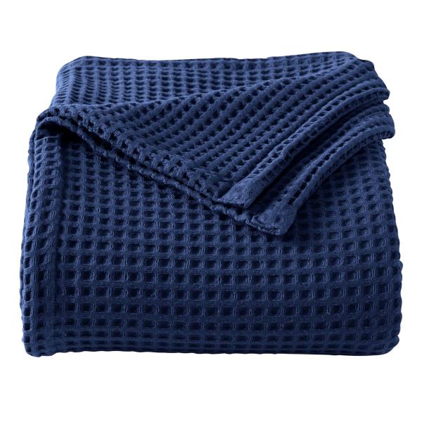 商品名: 100%コットン ワッフル織り ベッドブランケット | ソフト 通気性 軽量 ブランケット オールシーズン対応 | 重ね着に最適 | Brielle Collection (キング、ネイビー) 100% Cotton Waffle...