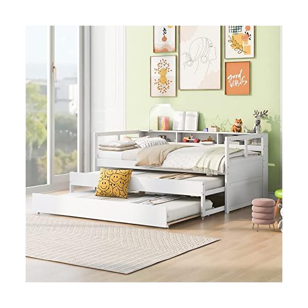 商品名:  Harper &amp; Bright Designs Twin XL Wood Daybed with 2 Twin Size Trundles, 3 Storage Cubbies, 1 Light for Free and...