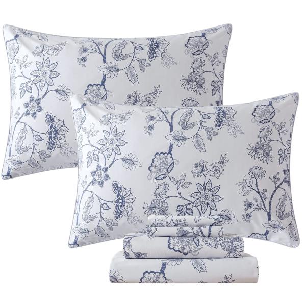 商品名:  FADFAY Floral Bed Sheets Set Twin Percale Cotton Classical Toile Sheets Luxury Light Blue Vintage Farmhouse Beddin...