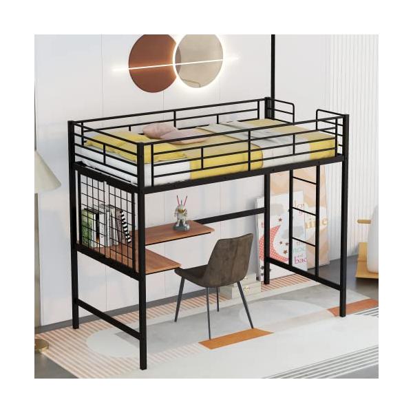 商品名:  Anwickmak Twin Size Loft Bed with Desk and Metal Grid, Metal Loft Bed with Ladder and Full-Length Guardrail for Ki...