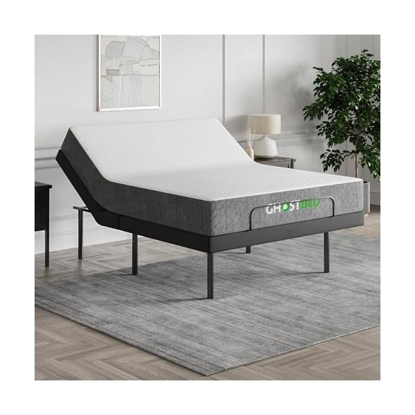 商品名: GhostBed 調節可能なベース 12インチハイブリッドマットレスセット ボックス入り ジェルメモリーフォームと個別包装コイル付き 無重力&amp;マッサージ設定 ツインXL 調節可能なベッドフレームマットレス GhostBed...