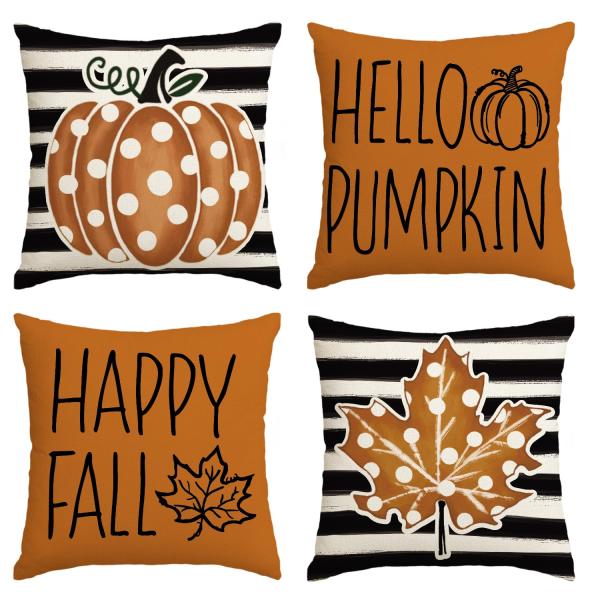 商品名:  AVOIN colorlife Happy Fall Hello Pumpkin Throw Pillow Covers, 18 x 18 Inch Autumn Thanksgiving Harvest Polka Dot M...