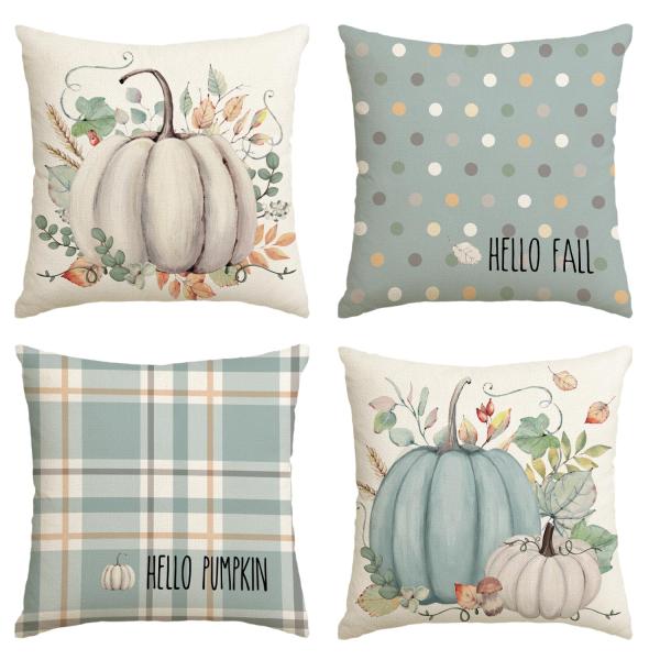 商品名:  AVOIN colorlife Hello Fall Hello Pumpkin Throw Pillow Covers, 18 x 18 Inch Autumn Thanksgiving Harvest Aqua Eucaly...