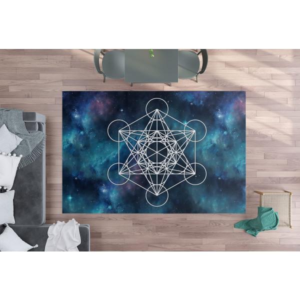 商品名:  Metatron's Cube Rug Sacred Geometry Rug Galaxy Rug Blue Metatrons Cube 2x3 3x5 4x6 5x7 8x10 9x12 Large Metatron Ru...