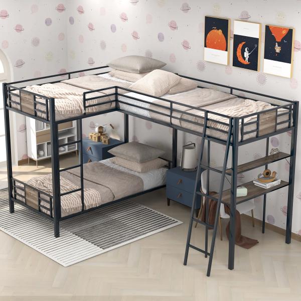 商品名:  Harper &amp; Bright Designs L-Shaped Twin Over Twin Bunk Bed Frame with Twin Size Loft Bed with Desk and Shelf, Br...